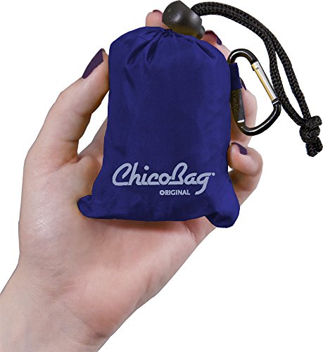 ChicoBag Original Compact Reusable Grocery Bag w/Attached Pouch and Carabiner Clip | Eco-Conscious Packable Tote | Variety 4pk - Mazarine, Aqua, Orange Peel, & Yellow (Pack of 4)