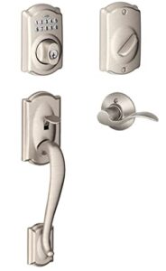 schlage fe365-cam-acc-lh left handed camelot electronic handleset with accent le, satin nickel