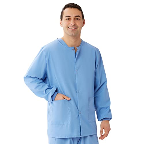 Medline AngelStat Unisex Snap-Front Warm-Up Scrub Jacket, Ciel Blue, Size Medium