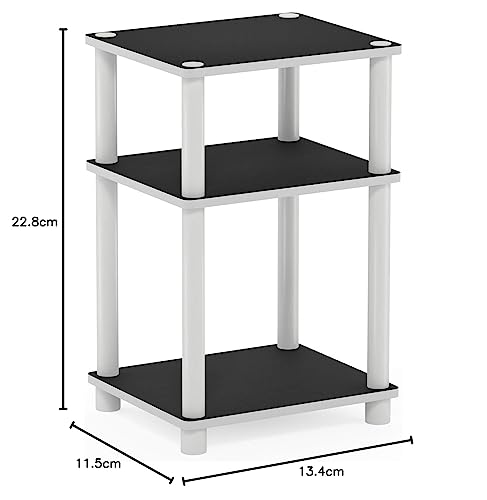 Furinno Just 3-Tier Turn-N-Tube End Table / Side Table / Night Stand / Bedside Table with Plastic Poles, 1-Pack, White/White