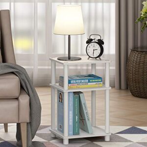 Furinno Just 3-Tier Turn-N-Tube End Table / Side Table / Night Stand / Bedside Table with Plastic Poles, 1-Pack, White/White