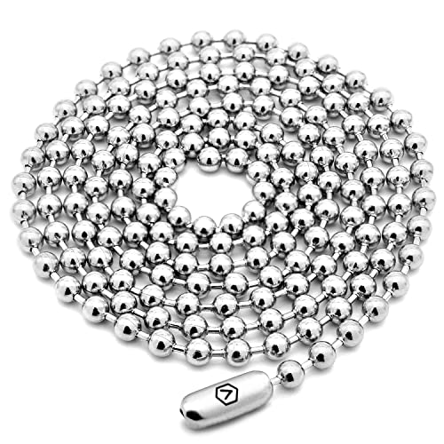 VENICEBEE Best Stainless Steel Ball Chain Medical Grade 316L Surgical Metal Long Dog-Tag ID Military Necklace 28" INCHES 2.4MM Wide Resizable Standard Chain 28 inch + Pouch HYPOALLERGENIC LEAD-FREE