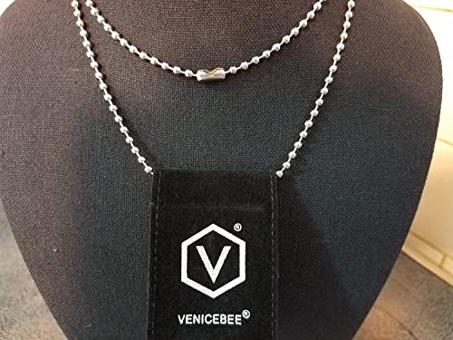 VENICEBEE Best Stainless Steel Ball Chain Medical Grade 316L Surgical Metal Long Dog-Tag ID Military Necklace 28" INCHES 2.4MM Wide Resizable Standard Chain 28 inch + Pouch HYPOALLERGENIC LEAD-FREE