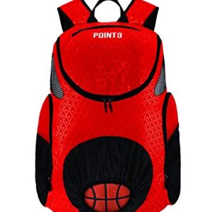 POINT3 POINT3 Basketball Backpack Road Trip 2.0, Bag with Drawstring for Soccer, Volleyball & More, Compartments for Shoes, Water, & Clothes, Water Resistant Equipment Bag, Unisex Sports Backpack - Red