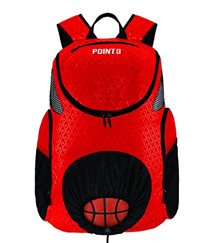 POINT3 POINT3 Basketball Backpack Road Trip 2.0, Bag with Drawstring for Soccer, Volleyball & More, Compartments for Shoes, Water, & Clothes, Water Resistant Equipment Bag, Unisex Sports Backpack - Red