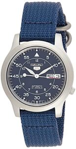 men's snk807 seiko 5 automatic stainless steel watch with blue canvas band