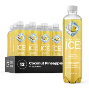 sparkling ice, coconut pineapple sparkling water, zero sugar flavored water, with vitamins and antioxidants, low calorie beverage, 17 fl oz bottles (pack of 12)