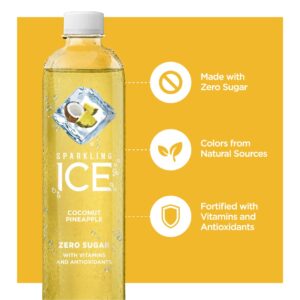 Sparkling Ice, Coconut Pineapple Sparkling Water, Zero Sugar Flavored Water, with Vitamins and Antioxidants, Low Calorie Beverage, 17 fl oz Bottles (Pack of 12)