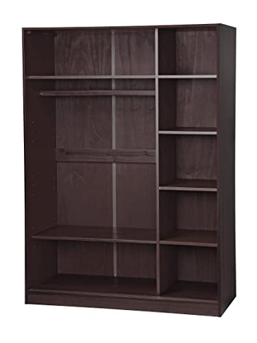 Palace Imports 100% Solid Wood Wardrobe/Armoire/Closet with 3 Sliding Louvered Doors, Java. 5 Shelves Included. Additional Large Shelves Sold Separately.