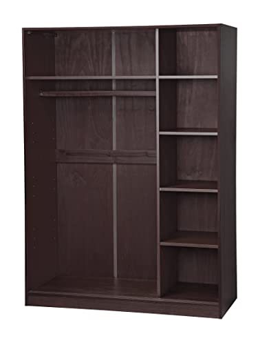 Palace Imports 100% Solid Wood Wardrobe/Armoire/Closet with 3 Sliding Louvered Doors, Java. 5 Shelves Included. Additional Large Shelves Sold Separately.