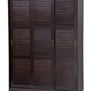 Palace Imports 100% Solid Wood Wardrobe/Armoire/Closet with 3 Sliding Louvered Doors, Java. 5 Shelves Included. Additional Large Shelves Sold Separately.