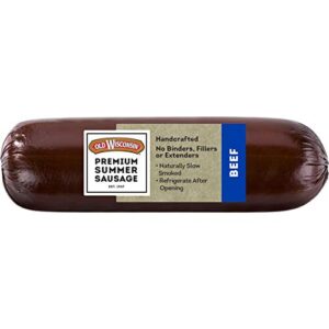 old wisconsin premium summer sausage, 100% natural meat, charcuterie, ready to eat, high protein, low carb, keto, gluten free, beef flavor, 8 ounce