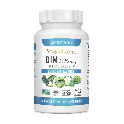 SMNutrition DIM Supplement 200 mg | Estrogen Balance for Women & Men | Hormone Balance, Menopause Supplements for Women, Antioxidant Support | Clean Label Project Certified, Vegan, Soy Free 60 Ct.