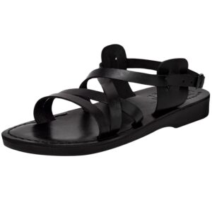 holy land market unisex adults/children genuine leather biblical sandals/flip flops/slides/slippers (jesus - yashua) black style ii