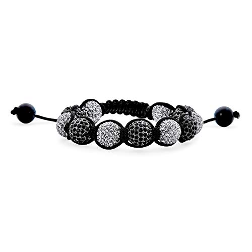 Bling Jewelry Black And White 10MM Pave Crystal Disco Ball Shamballa Inspired Bracelet For Women For Men Black Cord String Adjustable