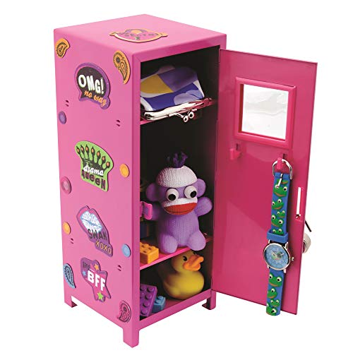 Schylling Girls Talk Pink Mini Locker - 11.25" Decorative Metal Storage Locker with 17 Mix-and-Match Magnets, Lock, and Keys - Ages 4-12