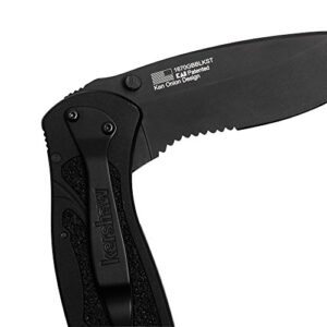 Kershaw Glassbreaker Blur Pocketknife, 3.4" Sandvik 14C28N Stainless Steel Recurved Serrated Blade, assisted opening EDC, Emergency Tool