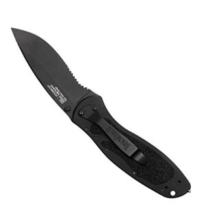 Kershaw Glassbreaker Blur Pocketknife, 3.4" Sandvik 14C28N Stainless Steel Recurved Serrated Blade, assisted opening EDC, Emergency Tool