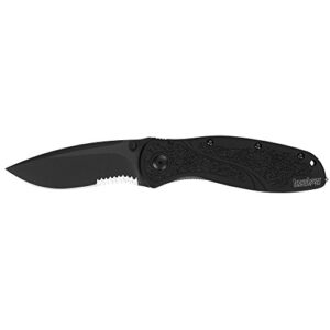 Kershaw Glassbreaker Blur Pocketknife, 3.4" Sandvik 14C28N Stainless Steel Recurved Serrated Blade, assisted opening EDC, Emergency Tool