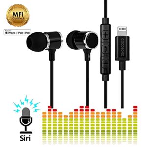 GOODBONG Bass Stereo Sound Wired Lightning Headphones Compatible with iPhone15 14 13 12 /iPad/iPod,MFi Certified Earbuds in-Ear Earphones with Microphone and Volume Control(Black)