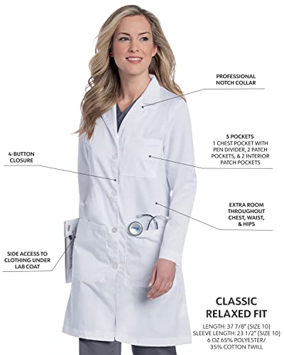 Landau womens Landau Relaxed Fit 5-pocket 4-button Full-length for Women 3153 Medical Lab Coat, White Twill, 8 US