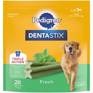 pedigree dentastix fresh breath large dog dental treats fresh flavor dental bones, 1.46 lb. pack (28 treats) (packaging may vary)