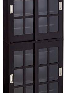 Atlantic Windowpane Media/Storage Cabinet - Tempered Glass Pane Sliding Doors, Stores Optical Media Like CD/DVD/BD/Game Discs, Collectables & Memorabilia Collections, PN 94835757 in Espresso