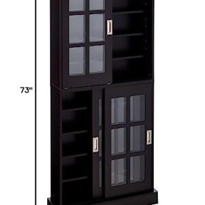 Atlantic Windowpane Media/Storage Cabinet - Tempered Glass Pane Sliding Doors, Stores Optical Media Like CD/DVD/BD/Game Discs, Collectables & Memorabilia Collections, PN 94835757 in Espresso