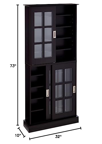 Atlantic Windowpane Media/Storage Cabinet - Tempered Glass Pane Sliding Doors, Stores Optical Media Like CD/DVD/BD/Game Discs, Collectables & Memorabilia Collections, PN 94835757 in Espresso