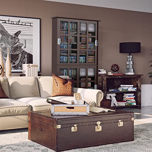 Atlantic Windowpane Media/Storage Cabinet - Tempered Glass Pane Sliding Doors, Stores Optical Media Like CD/DVD/BD/Game Discs, Collectables & Memorabilia Collections, PN 94835757 in Espresso