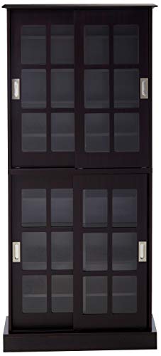 Atlantic Windowpane Media/Storage Cabinet - Tempered Glass Pane Sliding Doors, Stores Optical Media Like CD/DVD/BD/Game Discs, Collectables & Memorabilia Collections, PN 94835757 in Espresso