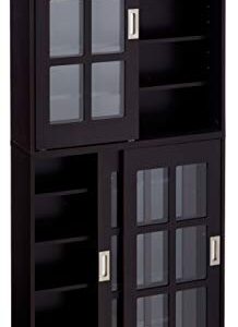 Atlantic Windowpane Media/Storage Cabinet - Tempered Glass Pane Sliding Doors, Stores Optical Media Like CD/DVD/BD/Game Discs, Collectables & Memorabilia Collections, PN 94835757 in Espresso