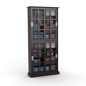 Atlantic Windowpane Media/Storage Cabinet - Tempered Glass Pane Sliding Doors, Stores Optical Media Like CD/DVD/BD/Game Discs, Collectables & Memorabilia Collections, PN 94835757 in Espresso