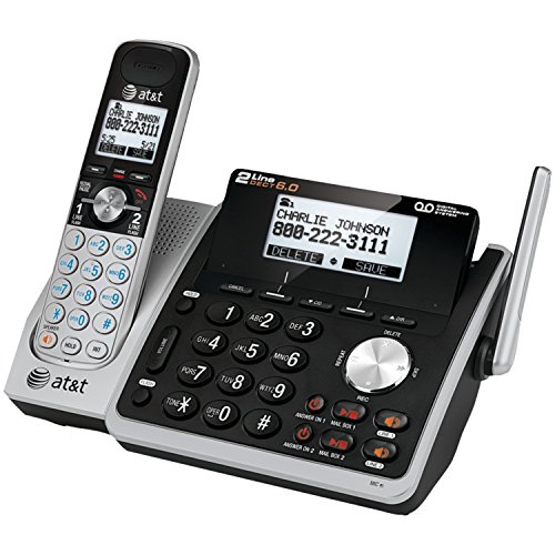 AT&T TL88102 DECT 6.0 2-Line Expandable Cordless Phone with Answering System and Dual Caller ID/Call Waiting, 1 Handset, Silver/Black