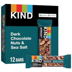 kind bars, dark chocolate nuts and sea salt, healthy snacks, gluten free, low sugar, 6g protein, 12 count