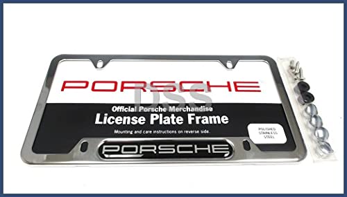 Genuine OEM PORSCHE Stainless Steel Nameplate License Frame - POLISHED SILVER FINISH