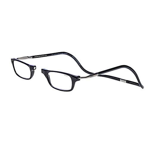 Clic Magnetic Reading Glasses, Adjustable Temple Computer Readers, Original Expandable, (M-XL, Black, 2.00 Magnification)