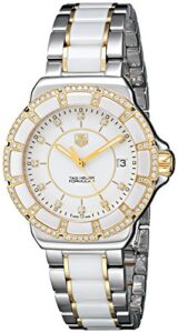 tag heuer women's wah1221.bb0865 formula 1 two-tone bracelet watch with white ceramic and diamonds