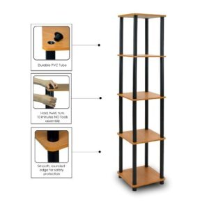 FURINNO Turn-N-Tube 5-Tier Corner Square Rack Display Shelf, Round, Black/Grey