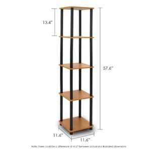 FURINNO Turn-N-Tube 5-Tier Corner Square Rack Display Shelf, Round, Black/Grey