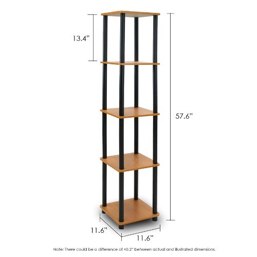 FURINNO Turn-N-Tube 5-Tier Corner Square Rack Display Shelf, Round, Black/Grey