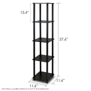 FURINNO Turn-N-Tube 5-Tier Corner Square Rack Display Shelf, Round, Black/Grey