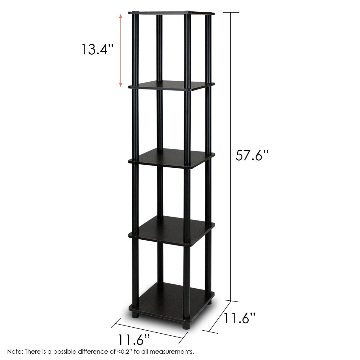 FURINNO Turn-N-Tube 5-Tier Corner Square Rack Display Shelf, Round, Black/Grey