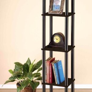 FURINNO Turn-N-Tube 5-Tier Corner Square Rack Display Shelf, Round, Black/Grey