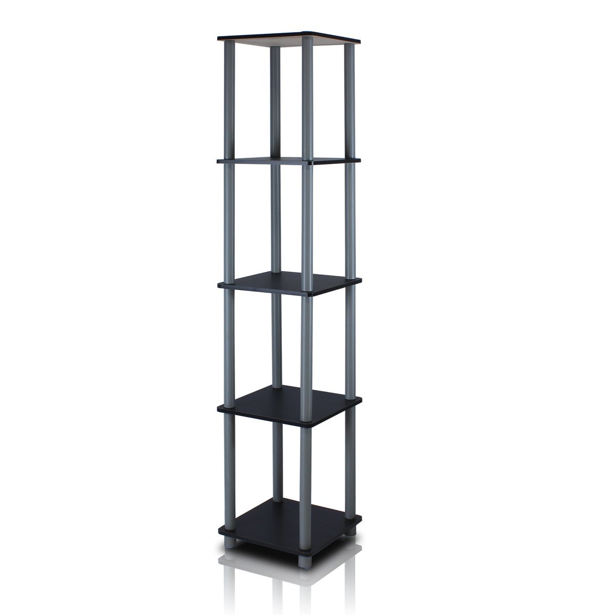 FURINNO Turn-N-Tube 5-Tier Corner Square Rack Display Shelf, Round, Black/Grey