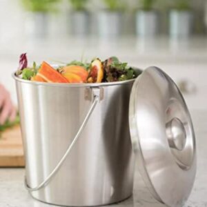 Gardener's Supply Company Brushed Stainless Steel Kitchen Compost Pail | Holds 1 Gallon of Food Scraps for Organic Indoor Composting | 7-1/4" D x 7" H