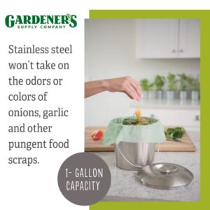 Gardener's Supply Company Brushed Stainless Steel Kitchen Compost Pail | Holds 1 Gallon of Food Scraps for Organic Indoor Composting | 7-1/4" D x 7" H