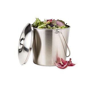 Gardener's Supply Company Brushed Stainless Steel Kitchen Compost Pail | Holds 1 Gallon of Food Scraps for Organic Indoor Composting | 7-1/4" D x 7" H