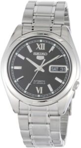 seiko snkl55 mens stainless steel case and bracelet automatic black tone dial watch