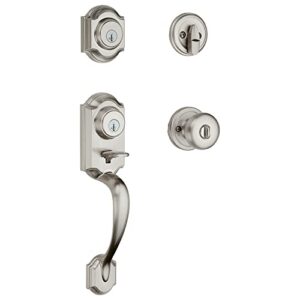 kwikset 95530-018 montara single cylinder handleset w/juno knob featuring smartkey in satin nickel